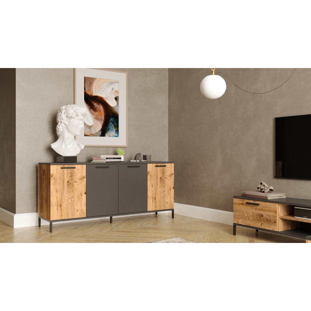 Robin Home Troya Yemek Odası Konsol 4 Kapaklı Metal Ayaklı Çam - Robin Home