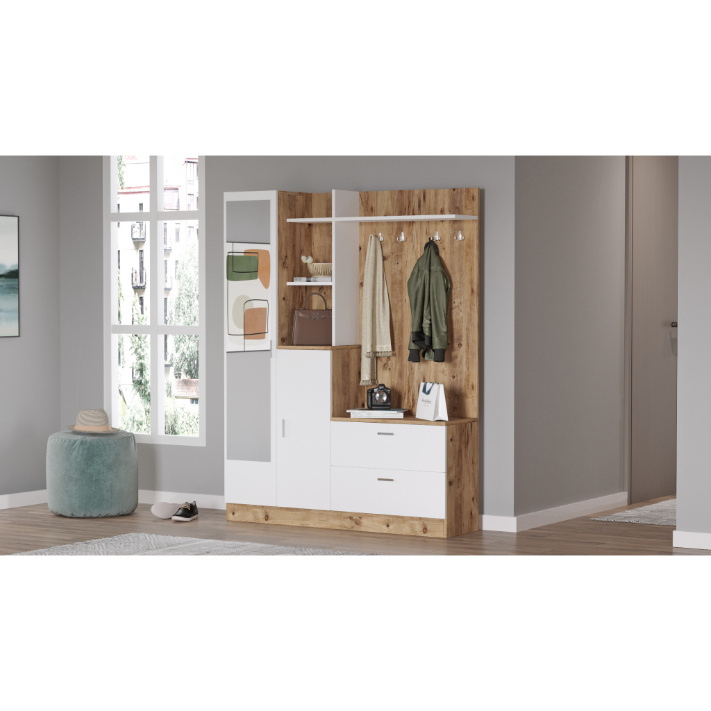 Robin Home Jessie Vestiyer Ayakkabılık Portmanto Aynalı Raf Çam-Beyaz ...