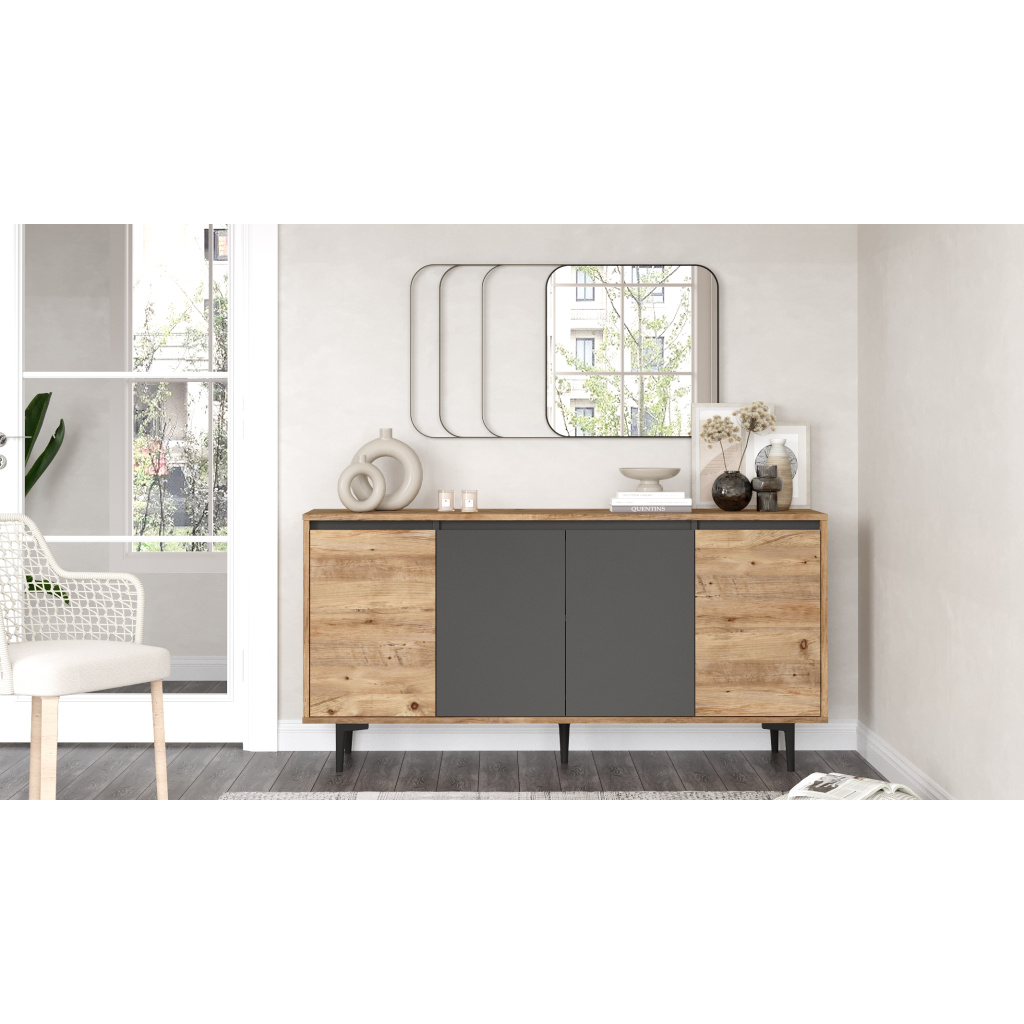 Robin Home Linda Konsol 4 Kapaklı 160cm Çam-Antrasit Gri - Robin Home