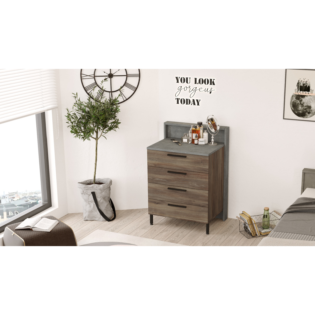 Robin Home Dream 4 çekmeceli Şifonyer Metal Ayak Kahve-Beton DR6-CG ...